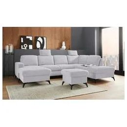 Wohnlandschaft Places of Style "Lolland U-Form" Sofas Gr. B/H/T: 303 cm x 88 cm x 212 cm, Struktur imprägniert, Ottomane rechts, ohne Bettfunktion und Stauraum, silberfarben (silber) Wahlweise mit Bettfunktion und Stauraum, auch abwischbarem Bezug