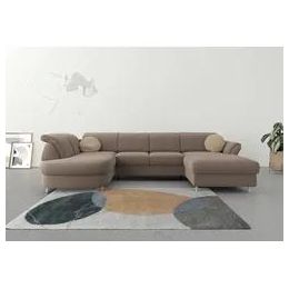 Sit & More Wohnlandschaft SIT & MORE "Apulia U-Form" Sofas Gr. B/H/T: 304cm x 78cm x 192cm, Struktur weich, Ottomane links, mit Bettfunktion-mit Bettkasten-mit Armteilverstellung-mit Kopfteilverstellung, grau (taupe) wahlweise Bettfunktion, Bettkasten und Kopf- Armteilverstellung