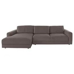 Ecksofa Places of Style "Bloomfield, L-Form" Sofas Gr. B/H/T: 303cm x 84cm x 176cm, Velours, mega-Recamiere links, XXL mit Sitztiefenverstellung, grau (taupe) extra tiefe Sitzfläche, wahlweise mit Sitztiefenverstellung