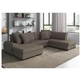 Sit & More Wohnlandschaft SIT & MORE "Luxor U-Form" Sofas Gr. B/T: 329 cm x 224 cm, Struktur fein, Ottomane rechts, mit Bettfunktion-mit Bettkasten-mit Kopfteilverstellung, beige (dunkelbeige) wahlweise mit Bettfunktion, Bettkasten und Kopfteilverstellung