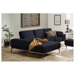 Ecksofa W.Schillig "run" Sofas Gr. B/H/T: 299cm x 88cm x 178cm, Flachgewebe W82, Recamiere links, mit Sitztiefenverstellung, blau (dunkelblau w82) mit Holzsockel, Füße in Bronze pulverbeschichtet, Breite 299 cm