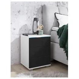 Nachtkommode Priess Sideboards Gr. B/H/T: 41cm x 54cm x 38cm, 3 St., schwarz (weiß/schwarz hochglanz) mit LED-Beleuchtung und Push-to-open