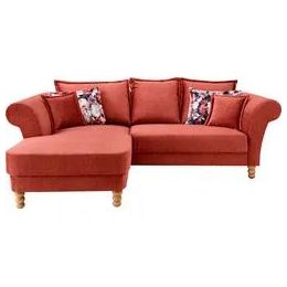 Ecksofa Home Affaire "Tassilo L-Form" Sofas Gr. B/H/T: 262cm x 95cm x 198cm, Velours, Recamiere links, REC-2, orange (koralle)