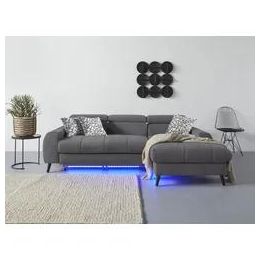 Ecksofa COTTA "Mia L-Form" Sofas Gr. B/H/T: 236cm x 74cm x 164cm, Microfaser, Recamiere rechts, Mit Bettfunktion-mit Bettkasten-mit RGB-LED-Beleuchtung-mit Wireless Charger, grau 3-tlg.-Kissen-Set, Recamiere, wahlweise mit oder ohne RGB-Beleuchtung