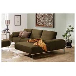 Ecksofa W.Schillig "run" Sofas Gr. B/H/T: 299cm x 88cm x 178cm, Flachgewebe W82, Recamiere rechts, mit Sitztiefenverstellung, grün (camouflage w82) mit elegantem Holzsockel, Füße in Silber matt, Breite 299 cm