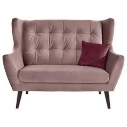 2-Sitzer Andas "Hemmink" Sofas Gr. B/H/T: 144cm x 107cm x 94cm, Samtvelours, ohne Funktion, rosa (altrosa, bordeaux) mit Knopfheftung