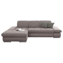 Ecksofa SET ONE BY Musterring "SO4100 V" Sofas Gr. B/H/T: 284cm x 80cm x 190cm, Luxus-Microfaser TORO, Recamiere links, ohne Funktion-Federkern-Wellenunterfederung, grau (steelgrau) mit verstellbaren Kopfteilen, wahlweise Funktionen, Cord-Bezug