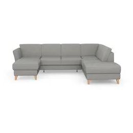 Sit & More Wohnlandschaft SIT & MORE "Visby U-Form" Sofas Gr. B/H/T: 303cm x 87cm x 213cm, Luxus-Microfaser Paris, Ottomane rechts, mit Bettfunktion-mit Stauraum, silberfarben (silber) wahlweise mit Bettfunktion und Stauraum, frei im Raum stellbar