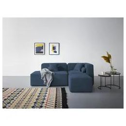 Ecksofa Andas "Sundstrup L-Form" Sofas Gr. B/H/T: 233cm x 76,5cm x 93cm, Struktur weich, Recamiere rechts, blau Modulserie, individuelle Zusammenstellung