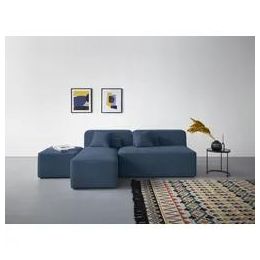 Ecksofa Andas "Sundstrup L-Form" Sofas Gr. B/H/T: 220cm x 76,5cm x 153cm, Struktur weich, Ottomane rechts, blau Modulserie, individuelle Zusammenstellung