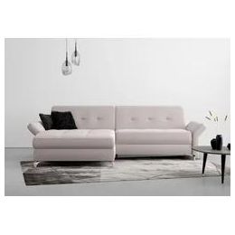 Ecksofa Inosign "Maredo L-Form" Sofas Gr. B/H/T: 284 cm x 89 cm x 179 cm, Samtoptik, mega-Recamiere links, mit Kopfteilverstellung, mit Armteilfunktion, mit Vorziehsitz motorisch und mit Bettkasten, beige (sand) Federkern, wahlweise auch mit Kopfteil- und Armlehnverstellung