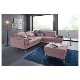 Sit & More Ecksofa SIT & MORE "Percy L-Form" Sofas Gr. B/T: 270cm x 235cm, Feinstruktur, Ottomane rechts, mit Kopfteilverstellung-mit satiniertem Nickelfuß, rosa (altrosa) 12 cm Fußhöhe, Sitztiefenverstellung, wahlweise in 2 Fußfarben