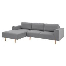 Ecksofa Home Affaire "Lasse L-Form" Sofas Gr. B/H/T: 273cm x 90cm x 167cm, Struktur fein, Recamiere links, grau (hellgrau) im scandinavischen Stil mit Holzfüßen