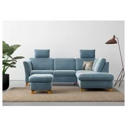 Ecksofa Home Affaire "Trelleborg L-Form" Sofas Gr. B/H/T: 252cm x 86cm x 213cm, Breitcord, Ottomane rechts, mit Bettfunktion-mit Stauraum, blau (blau, grau) wahlweise mit Bettfunktion und Bettkasten, inkl. Federkern-Polsterung