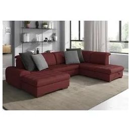 Sit & More Wohnlandschaft SIT&MORE "Luxor U-Form" Sofas Gr. B/T: 329 cm x 224 cm, Luxus-Microfaser ALTARA NUBUCK, Ottomane rechts, mit Bettfunktion-mit Bettkasten-mit Kopfteilverstellung, rot (bordeaux) wahlweise mit Bettfunktion, Bettkasten und Kopfteilverstellung