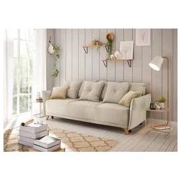 Schlafsofa ED EXCITING DESIGN "Pamplona" Sofas Gr. B/H/T: 232cm x 91cm x 105cm, Webstoff, beige (beige/denver 02 beige/zierkissen lapit 29 beige) mit Bettfunktion, Bettkasten, Rücken- und Zierkissen, frei im Raum