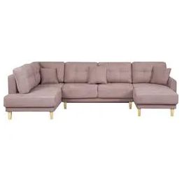 Wohnlandschaft Home Affaire "Triplo wahlweise mit Schlaffunktion, Steppung im Rückenkissen, U-Form" Sofas Gr. B/H/T: 310 cm x 90 cm x 192 cm, Luxus-Microfaser weich, Recamiere rechts, mit Bettfunktion-mit Bettkasten, rosa (flamingo) mit Steppung, auch Bettfunktion und Bettkasten, incl. 3 Zierkissen