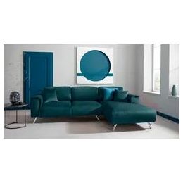 Ecksofa Inosign "Malaga L-Form" Sofas Gr. B/H/T: 276cm x 85cm x 169cm, Samtoptik, Recamiere rechts, blau (petrol) Deckenoptik auf Recamiere und Armlehne