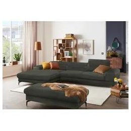 Ecksofa W.Schillig "piedroo" Sofas Gr. B/H/T: 343cm x 70cm x 193cm, Chenille-Flachgewebe R66, Longchair links, mit Kopfteilverstellung-ohne Sitztiefenverstellung, grün (hunter r66) Kopfteilverstellung, wahlweise mit Sitztiefenverstellung, Breite 343cm