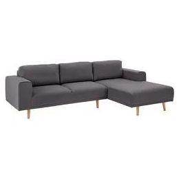 Ecksofa Home Affaire "Lasse L-Form" Sofas Gr. B/H/T: 273cm x 90cm x 167cm, Struktur fein, Recamiere rechts, grau (anthrazit) im scandinavischen Stil mit Holzfüßen