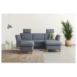 Ecksofa Home Affaire "Trelleborg L-Form" Sofas Gr. B/H/T: 249cm x 86cm x 162cm, Chenille-Optik, Recamiere rechts, ohne Bettfunktion-ohne Bettkasten, blau (blaugrau) Federkern-Polsterung, wahlweise mit Bettfunktion und Bettkasten