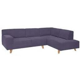 Ecksofa Tom Tailor HOME "NORDIC PURE" Sofas Gr. B/H/T: 249cm x 77cm x 181cm, Samtstoff STC, Ottomane rechts, lila (lila stc 18) mit Ottomane, im Retrolook, Füße Buche natur