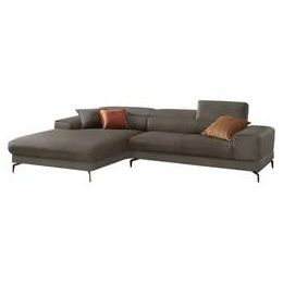 Ecksofa W.Schillig "piedroo" Sofas Gr. B/H/T: 303 cm x 70 cm x 193 cm, Chenille-Flachgewebe R66, Longchair links, mit Kopfteilverstellung-ohne Sitztiefenverstellung, braun (brown r66) Ecksofa Kopfteilverstellung, wahlweise mit Sitztiefenverstellung, Breite 303cm