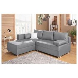 Ecksofa Home Affaire "Italia L-Form" Sofas Gr. B/H/T: 217cm x 80cm x 182cm, Struktur fein, Ottomane beidseitig montierbar, grau (hellgrau) mit Bettfunktion und Bettkasten, Federkern-Polsterung