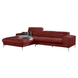 Ecksofa W.Schillig "piedroo" Sofas Gr. B/H/T: 303cm x 70cm x 193cm, Chenille-Flachgewebe R66, Longchair links, mit Kopfteilverstellung-ohne Sitztiefenverstellung, rot (red r66) Kopfteilverstellung, wahlweise mit Sitztiefenverstellung, Breite 303cm