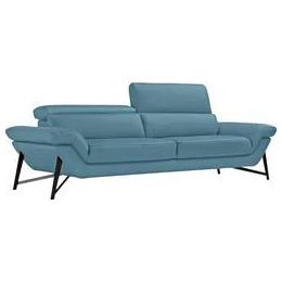 2,5-Sitzer Egoitaliano "Narcisa" Sofas Gr. B/H/T: 226 cm x 96 cm x 110 cm, Leder BULL, mit verstellbaren Kopfstützen, blau (türkis) mit verstellbaren Kopfstützen