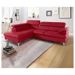 Ecksofa COTTA "Caluso L-Form" Sofas Gr. B/H/T: 256cm x 74cm x 208cm, Kunstleder SOFTLUX, Ottomane links, mit Bettfunktion-mit Bettkasten-mit Kopfteilverstellung, rot inklusive Kopfteilverstellung, wahlweise mit Bettfunktion