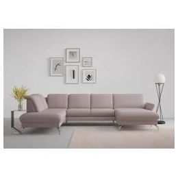 Sit & More Wohnlandschaft SIT & MORE "Fashion U-Form" Sofas Gr. B/H/T: 338cm x 84cm x 207cm, Chenille, Ottomane links, ohne Kopfteilverstellung-ohne Vorziehsitz, rosa (rose) wahlweise mit Kopfteilverstellung, Vorziehsitz, motorisch, Nickelfüße