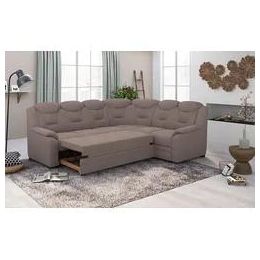 Ecksofa COTTA "Marcus L-Form" Sofas Gr. B/H/T: 263cm x 99cm x 211cm, Microfaser bedruckt, langer Schenkel links-Bettfunktion links, Mit Bettfunktion-mit Schubkasten, braun (mud) Bequemes Ecksofa in klassischem Design mit hoher Rückenlehne