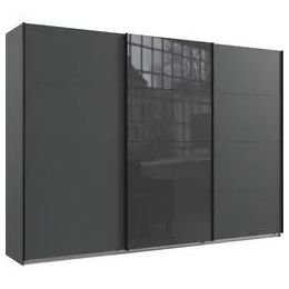 Schwebetürenschrank wimex "Norderstedt" Schränke Gr. B/H/T: 313 cm x 236 cm x 64 cm, 3 St., grau (graphit, glas grey) INKLUSIVE 2 Stoffboxen und zusätzliche Einlegeböden, mit Glastür