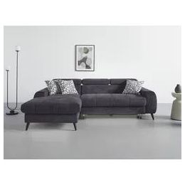 Ecksofa COTTA "Mia L-Form" Sofas Gr. B/H/T: 236cm x 74cm x 164cm, Chenille, Recamiere links, Ohne Bettfunktion-ohne Bettkasten-ohne RGB-LED-Beleuchtung-ohne Wireless Charger, schwarz 3-tlg.-Kissen-Set, Recamiere, wahlweise mit oder ohne RGB-Beleuchtung