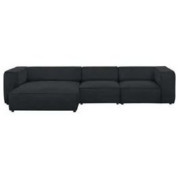 Ecksofa W.Schillig "around-the-block" Sofas Gr. B/H/T: 341cm x 66cm x 164cm, Longlife fabric Flachgewebe T88, Longchair links, schwarz (black t88) mit eleganter Biese, Federkern, Breite 341 cm