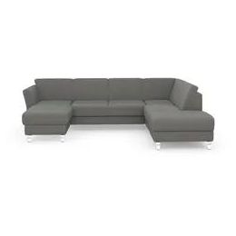 Sit & More Wohnlandschaft SIT & MORE "Visby U-Form" Sofas Gr. B/H/T: 303cm x 87cm x 213cm, Struktur fein, Ottomane rechts, ohne Bettfunktion-ohne Stauraum, grau Wahlweise mit Bettfunktion und Stauraum, frei im Raum stellbar