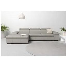 Ecksofa Home Affaire "Alberto L-Form" Sofas Gr. B/H/T: 286cm x 73cm x 174cm, Material, Recamiere links, mit Bettfunktion, grau (hellgrau) mit Kopfteilverstellung, wahlweise Bettfunktion