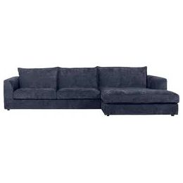 Ecksofa furninova "Big Band Dawn" Sofas Gr. B/H/T: 334 cm x 87 cm x 157 cm, Velourstoff grob, Armlehne links-Recamiere rechts, ohne Bettfunktion, blau (midnight blue) im skandinavischen Design