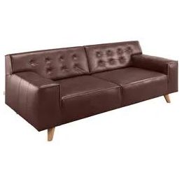 2-Sitzer Tom Tailor HOME "NORDIC CHIC" Sofas Gr. B/H/T: 186 cm x 77 cm x 91 cm, Leder VIP, braun (chocolate vip 4) mit Kedernaht und Knöpfung, Füße Buche natur