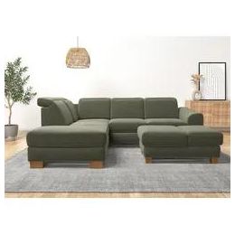 Ecksofa Home Affaire "Dundee L-Form" Sofas Gr. B/H/T: 263cm x 86cm x 219cm, Flachgewebe, Ottomane links, ohne Bettfunktion-ohne Stauraum-ohne Kopfteilverstellung, grün wahlweise mit Kopfteilverstellung und zusätzlich Bettfunktion