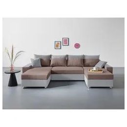 Wohnlandschaft Collection AB "Antalya U-Form" Sofas Gr. B/H/T: 313cm x 42cm x 161cm, Samtoptik-Struktur, grau (hellgrau) mit Bettkasten und Bettfunktion, 2 Zierkissen inklusive