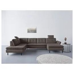 Wohnlandschaft Inosign "Birkholm U-Form", grau (anthrazit), B:347cm H:83cm T:226cm, 100% Polyester, Sofas, Armlehnverstellung, auch in Easy Clean Bezug - mit Wasser zu reinigen