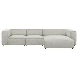 Ecksofa W.Schillig "around-the-block" Sofas Gr. B/H/T: 341cm x 66cm x 164cm, Longlife fabric Flachgewebe T88, Longchair rechts, silberfarben (silver grey t88) mit eleganter Biese, Federkern, Breite 341 cm