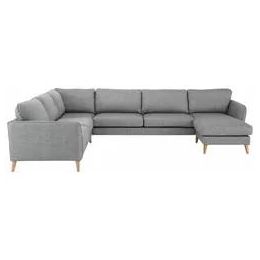 Wohnlandschaft Home Affaire "MARSEILLE XXL 349cm, U-Form, Ottomane rechts/links wählbar" Sofas Gr. B/H/T: 349cm x 88cm x 242cm, Struktur fein, Ottomane rechts, weiß (silber) Massivholzbeine aus Eiche, In verschieden Bezügen und Farbvarianten