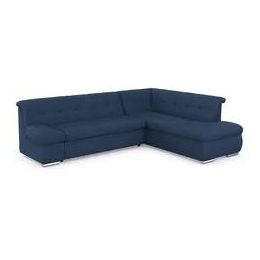 Ecksofa DOMO collection "Mona L-Form" Sofas Gr. B/H/T: 271cm x 80cm x 213cm, Struktur grob, Ottomane rechts, mit Bettfunktion-ohne Armlehnenfunktion, blau wahlweise mit Bett- und Armlehnfunktion