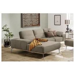 Ecksofa W.Schillig "run" Sofas Gr. B/H/T: 299cm x 88cm x 178cm, Flachgewebe W82, Recamiere links, mit Sitztiefenverstellung, beige (ecru w82) mit elegantem Holzsockel, Füße in Silber matt, Breite 299 cm