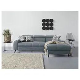 Ecksofa COTTA "Mia L-Form" Sofas Gr. B/H/T: 236cm x 74cm x 164cm, Flachgewebe, Recamiere rechts, Ohne Bettfunktion-ohne Bettkasten-ohne RGB-LED-Beleuchtung-ohne Wireless Charger, grau (niagara) 3-tlg.-Kissen-Set, Recamiere, wahlweise mit oder ohne RGB-Beleuchtung