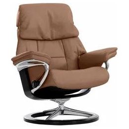 Relaxsessel stressless "Ruby", braun (copper paloma), B:76cm H:100cm T:75cm, Leder PALOMA: durchgefärbtes Semianilin-Möbelleder, Leder BATICK: durchgefärbtes und genarbtes Möbelleder, Sessel, mit Signature Base, Größe S, Gestell Eiche, Wenge, Braun & Schwarz