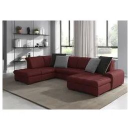 Sit & More Wohnlandschaft SIT & MORE "Luxor U-Form" Sofas Gr. B/T: 329cm x 224cm, Luxus-Microfaser ALTARA NUBUCK, Ottomane links, mit Bettfunktion-mit Bettkasten-mit Kopfteilverstellung, rot (bordeaux) wahlweise mit Bettfunktion, Bettkasten und Kopfteilverstellung